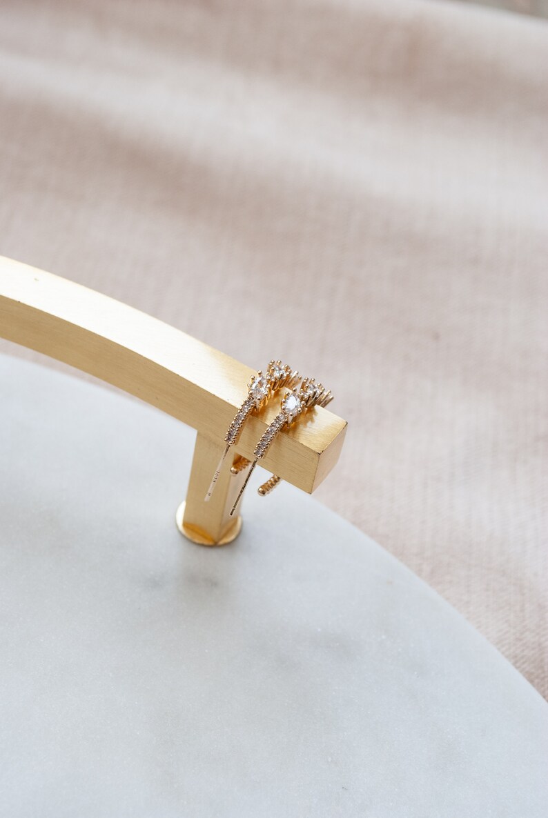 Gold Stone Hoops Medium Gold Hoops Diamond Hoop Earrings - Etsy