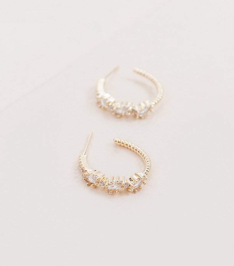 Gold Stone Hoops Medium Gold Hoops Diamond Hoop Earrings - Etsy