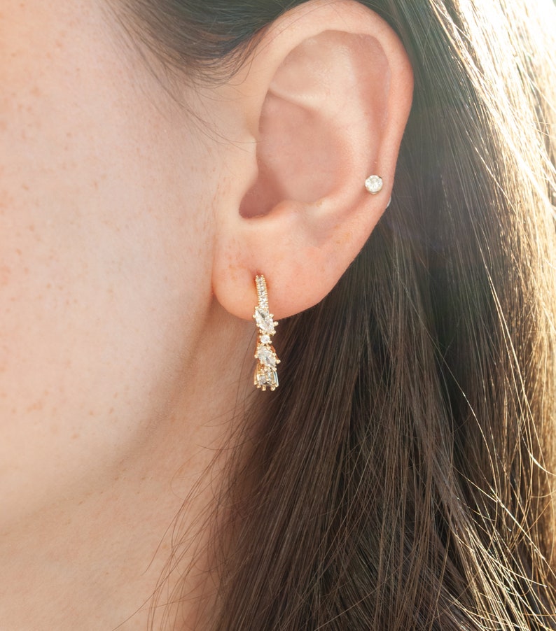 Gold Stone Hoops Medium Gold Hoops Diamond Hoop Earrings - Etsy