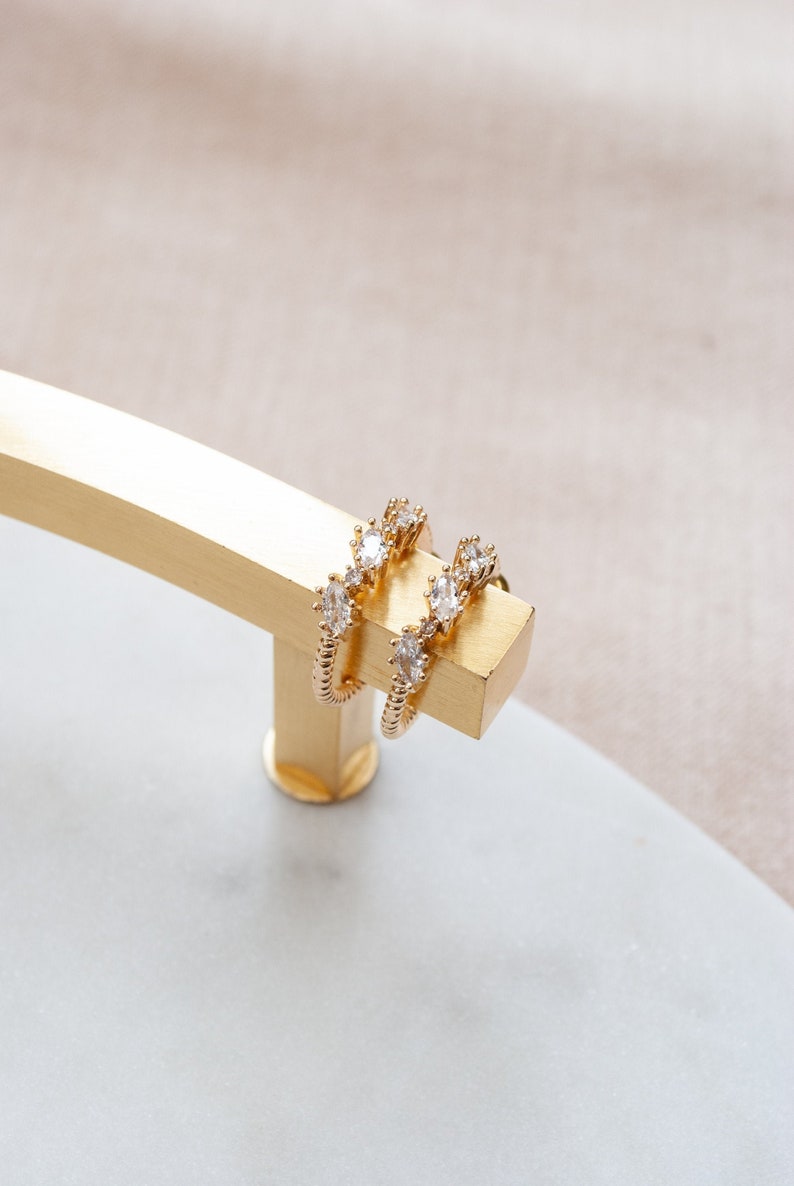 Gold Stone Hoops Medium Gold Hoops Diamond Hoop Earrings - Etsy