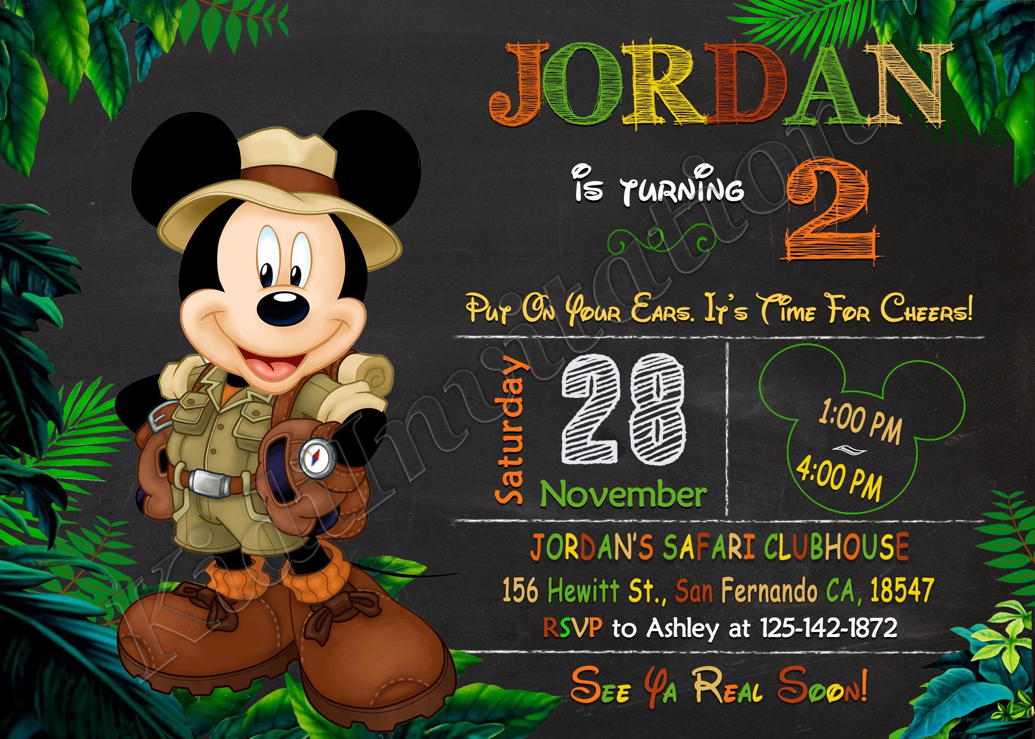 Safari Mickey Mouse Invitation Safari Mickey Mouse Birthday Etsy