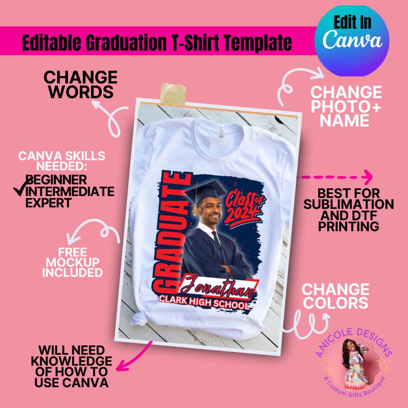 Editable Graduation T-shirt Template 11 - Etsy