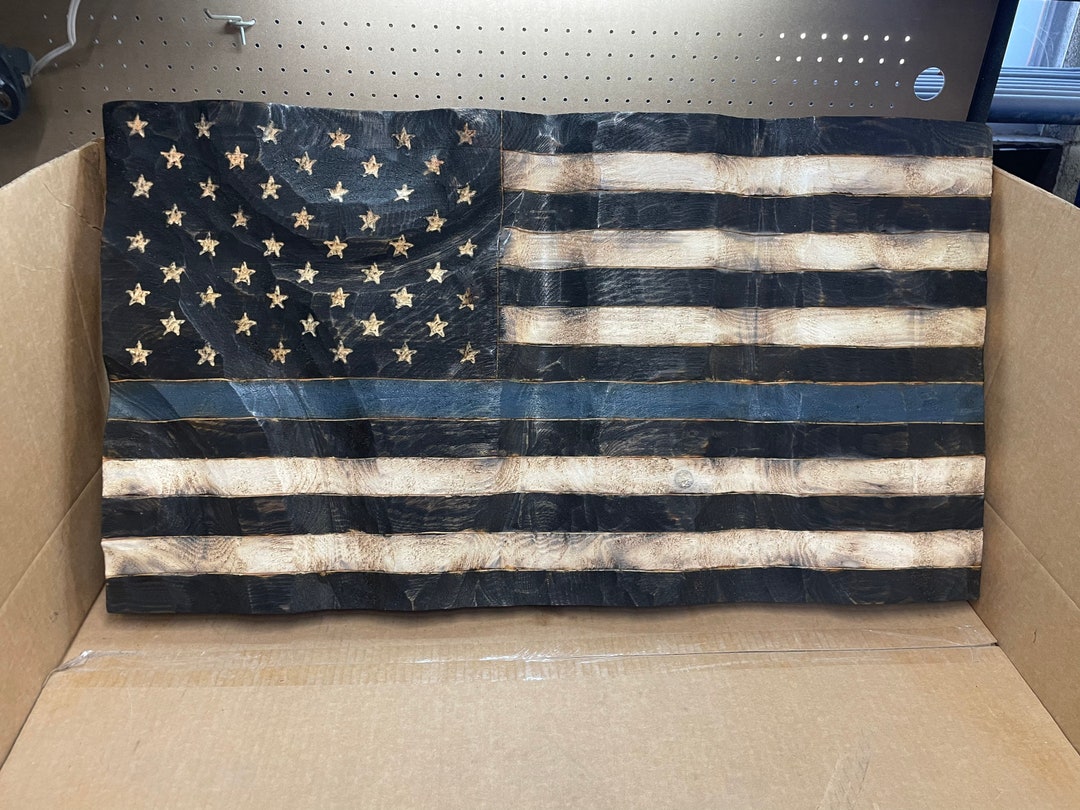 Wood Wavy Thin Blue Line Flag - Large- Large - Etsy