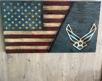 Wood Split US and Air Force Flag - Etsy