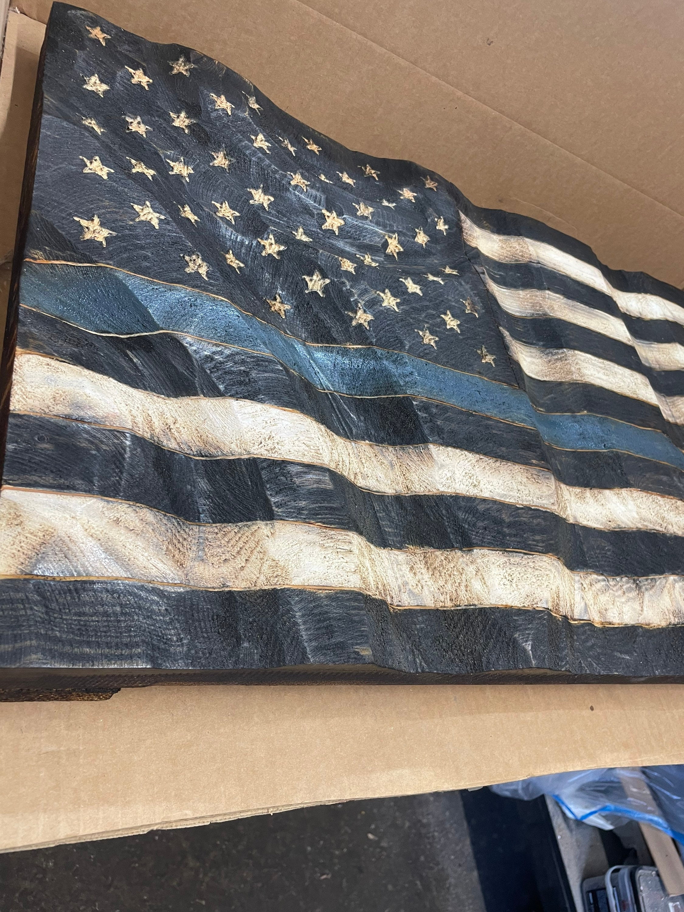 Wood Wavy Thin Blue Line Flag - Large- Large - Etsy