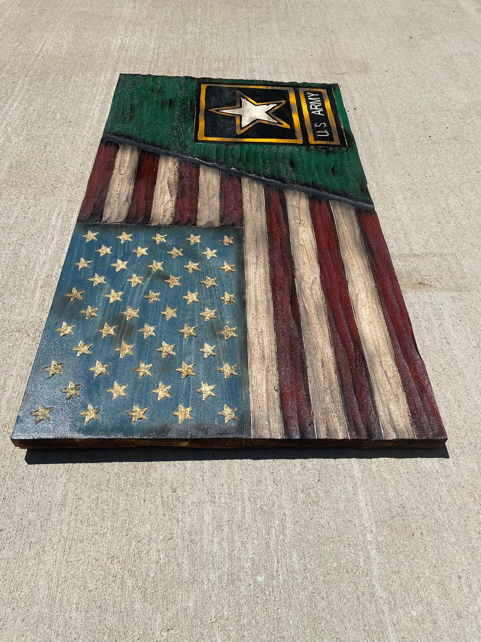 Wood Split US and Army Flag - Etsy