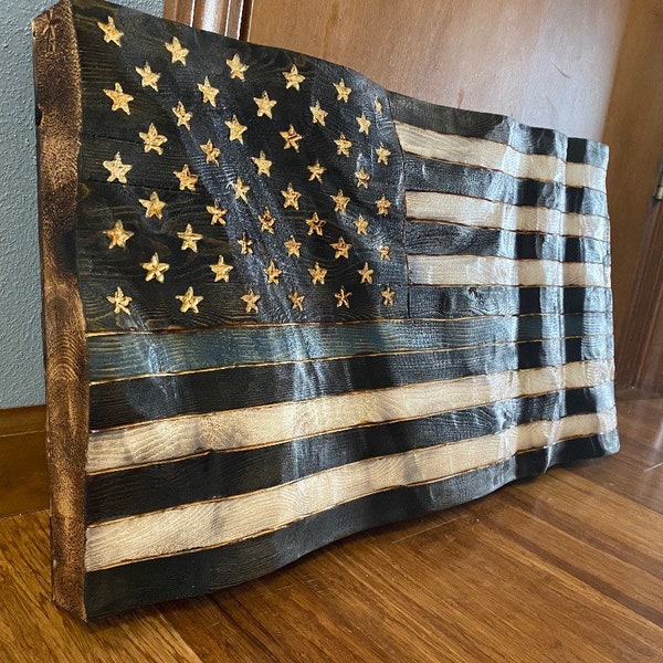 Wooden Thin Blue Line Flag - Etsy