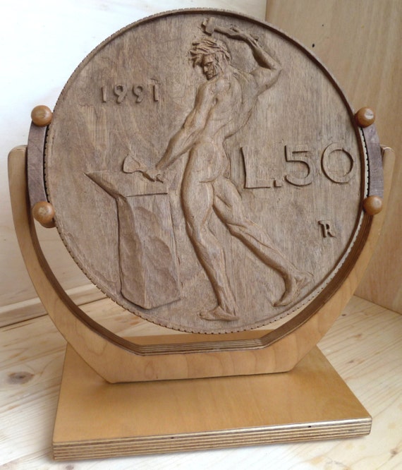 Bas-relief Fifty lire coin | Etsy