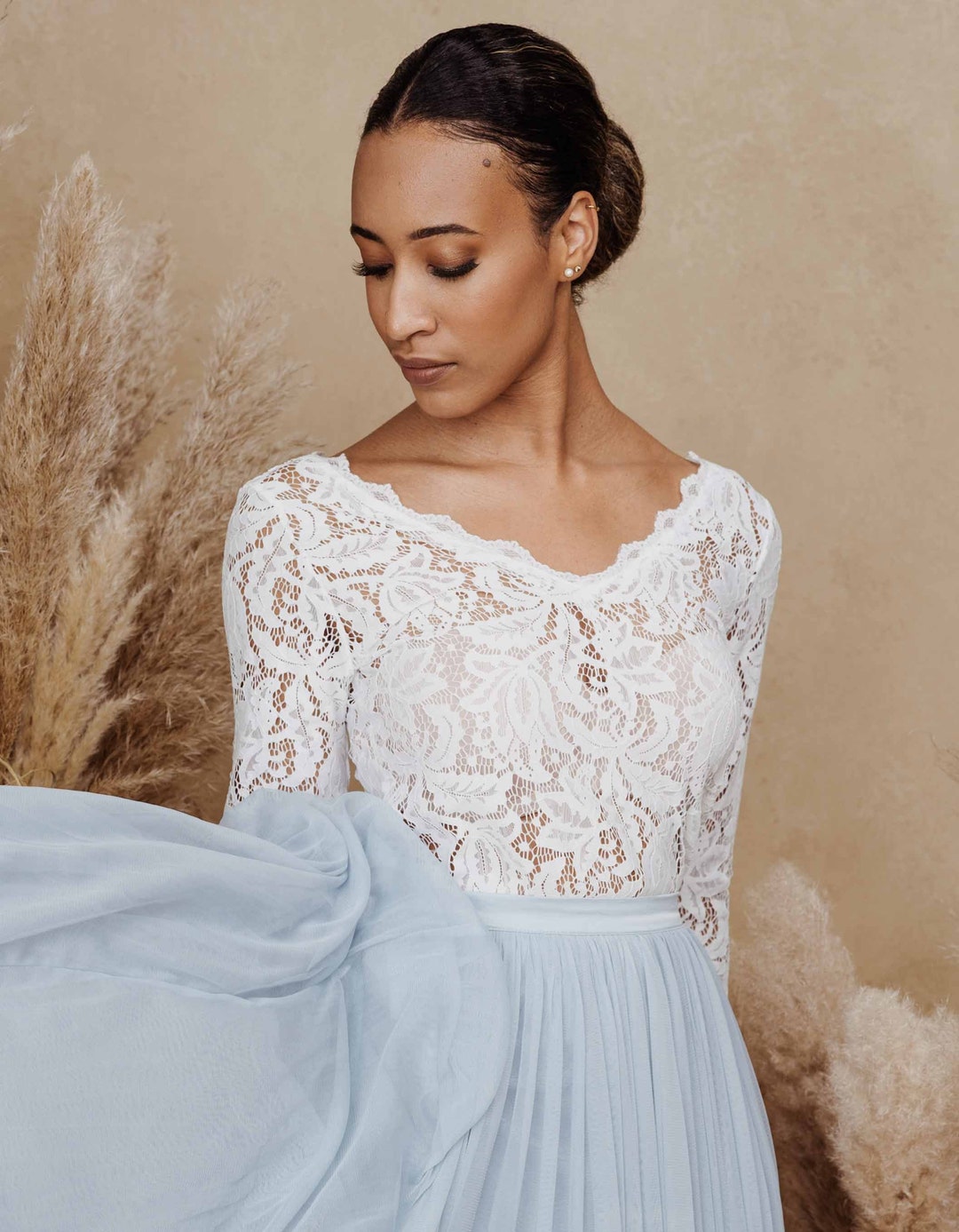 SALE - Constant Love® Spitzen Oberteil Rom Langarm - Stretchspitze ...