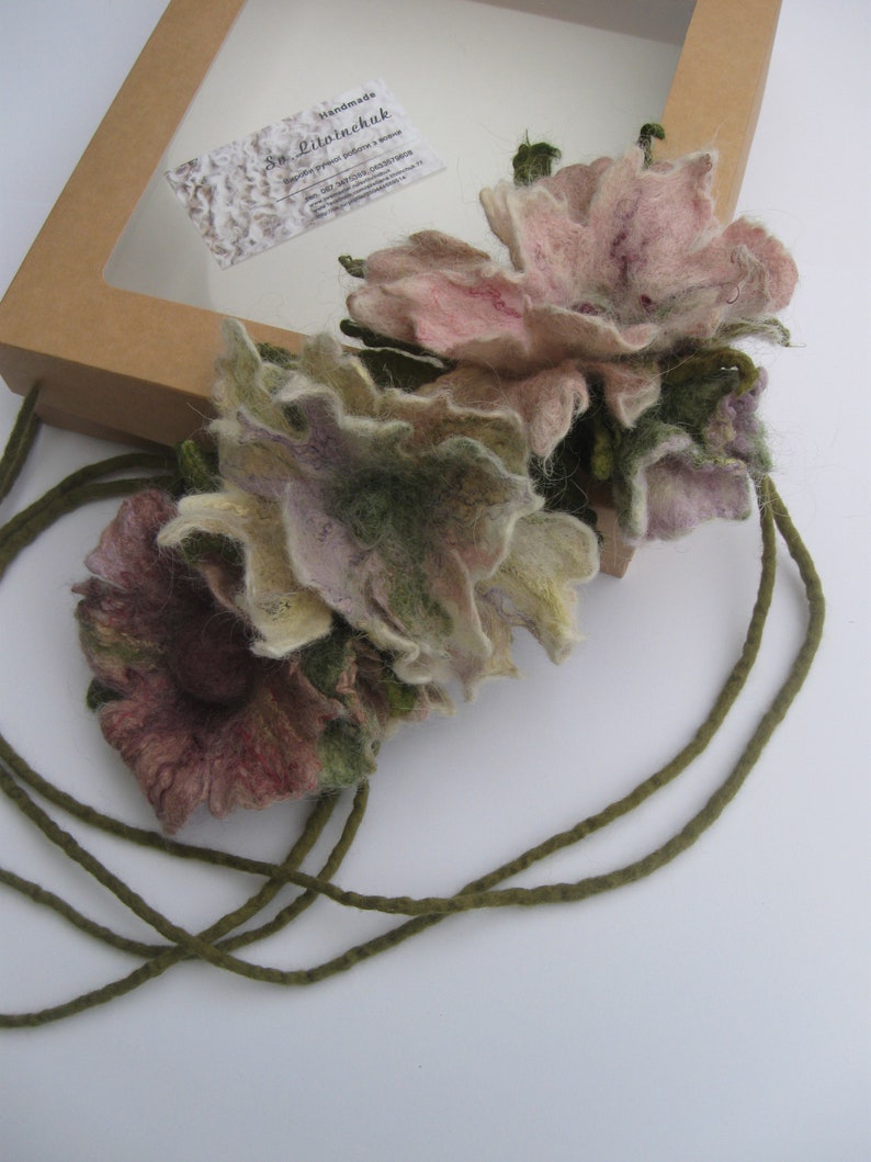 Felt Flower Necklace Felt Scarf Wool Flower Cord Floral | Etsy