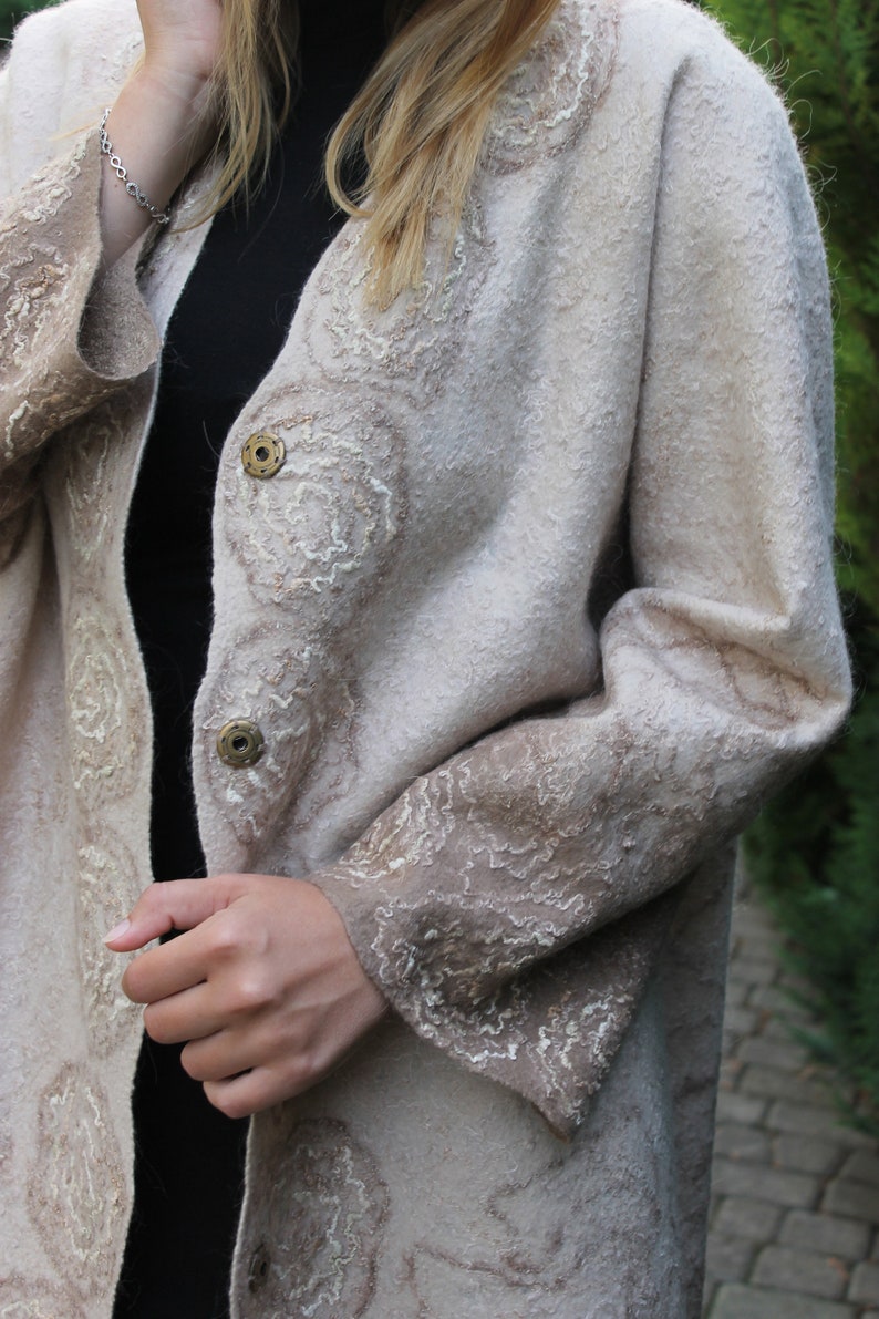 Custom Beige Felt Cardigan for Katarzyna Light Spring Coat - Etsy