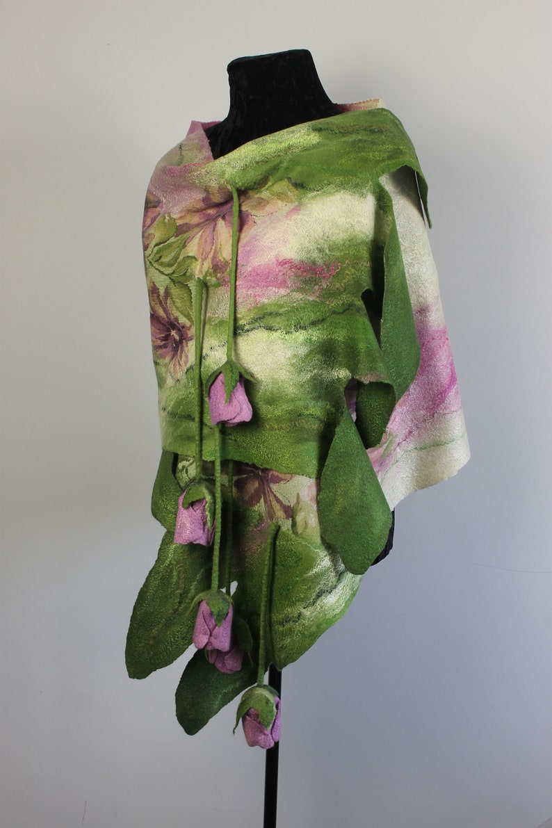 Nuno Felted Scarf With Flowers Roses Handmade Palatine With - Etsy