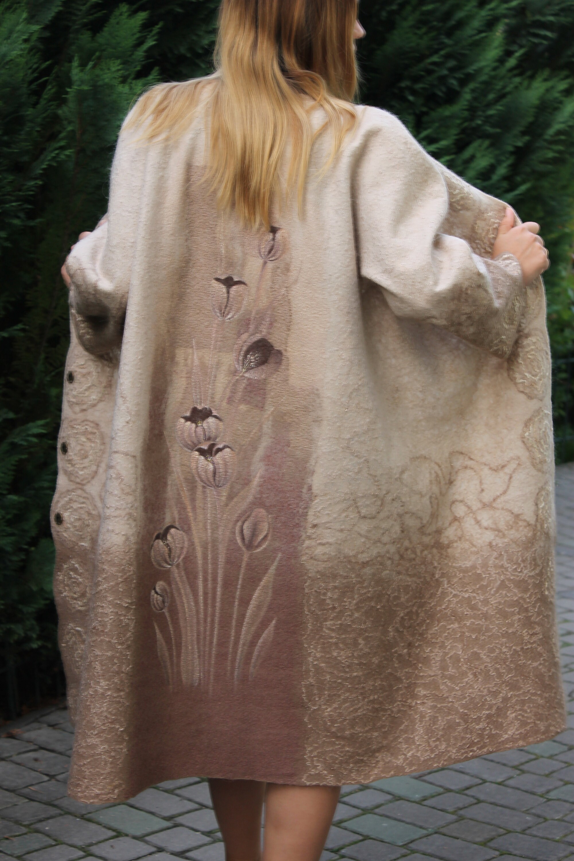 Custom Beige Felt Cardigan for Katarzyna Light Spring Coat - Etsy Canada