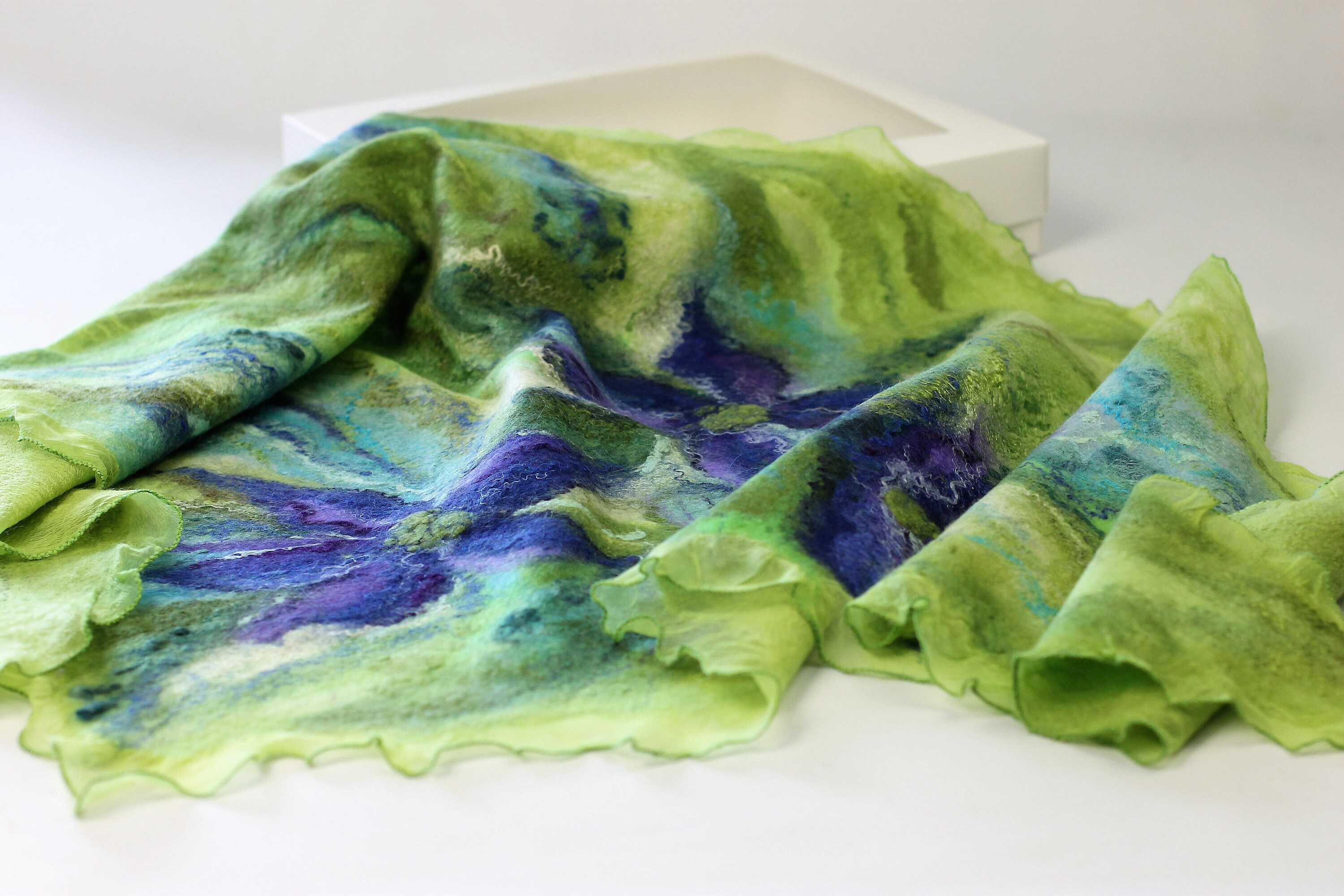 Nuno Floral Felt Shawl, Bright Shawl, Gift for Her, Bright Light Green ...
