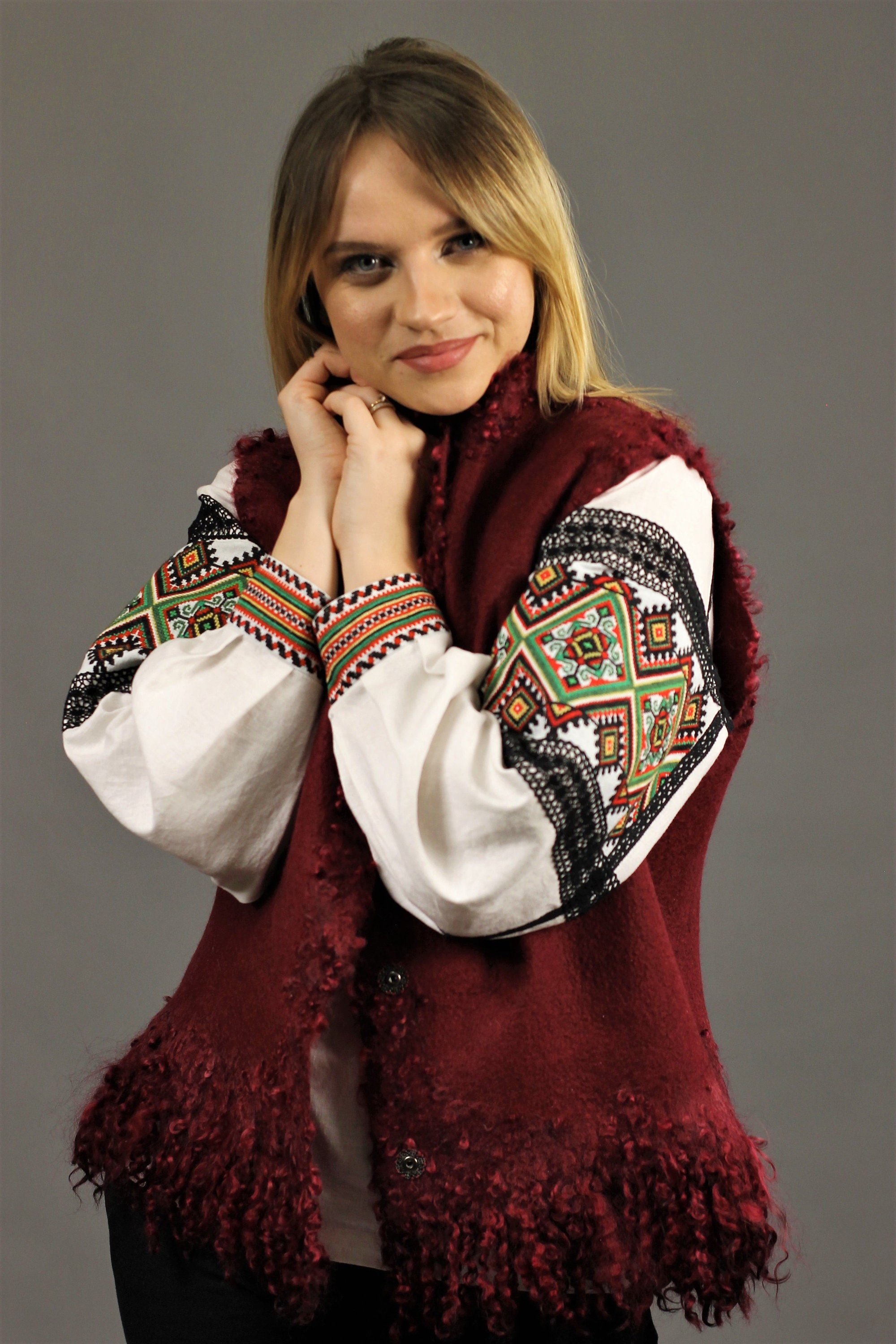 Ukrainian Women Burgundy Etno Vest, Marsala, Felted Vest, Wine Color ...