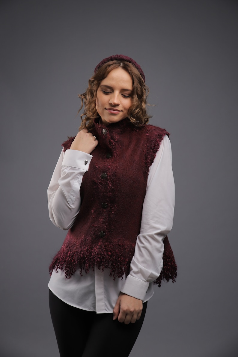 Felted Vest Wine Color Eco Fur Vest Women Burgundy Vest - Etsy