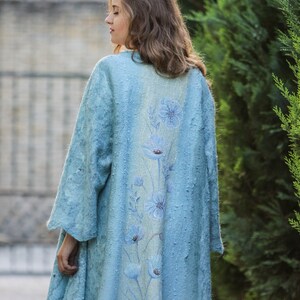Turquoise Felted Cardigan, Overseas, Light Spring Coat, Wool Coat With ...