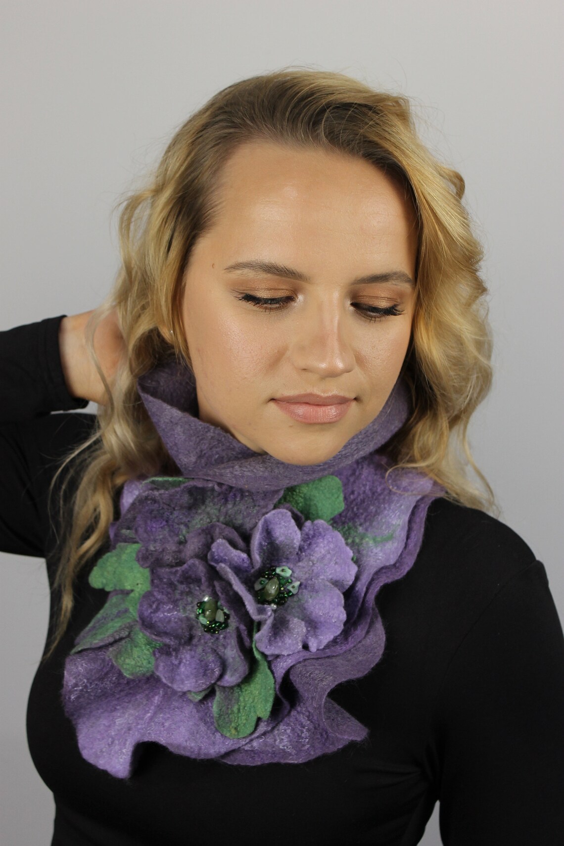 Handmade Felted Boa Scarf, Purple Flower Brooch, Wool Neck Wrap - Etsy