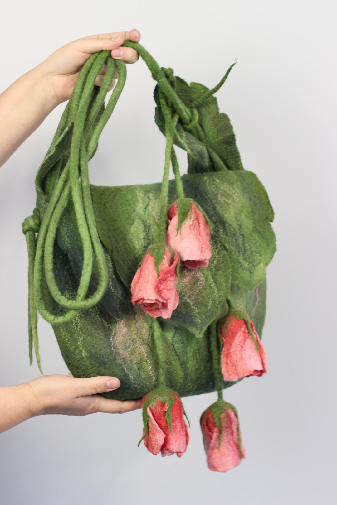 Handmade Felted Shoulder Bag, Salmon Rose Color Floral Design - Etsy