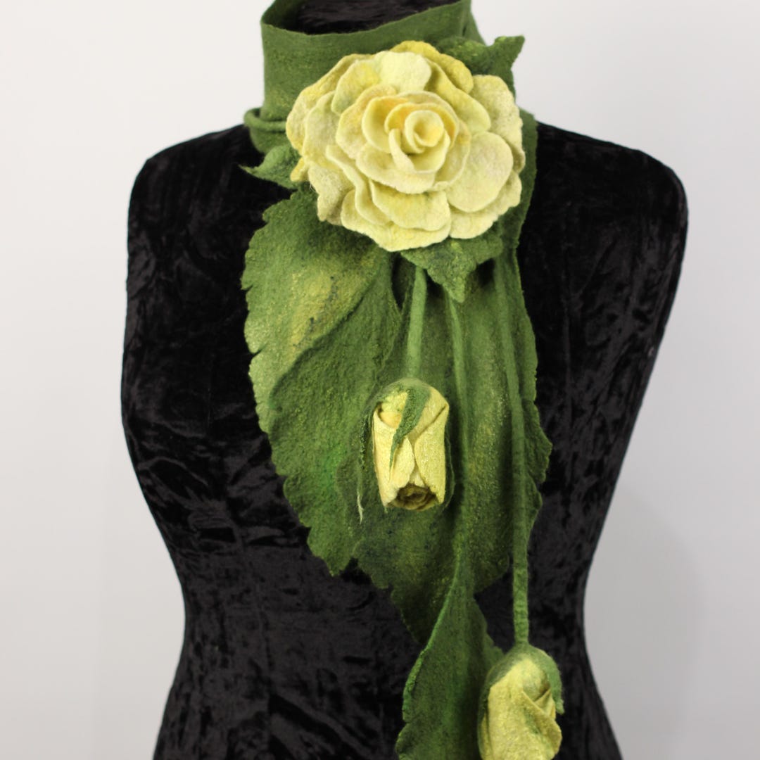 Handmade Felted Flower Scarf, Light Yellow Rose Brooch, Merino Wool - Etsy