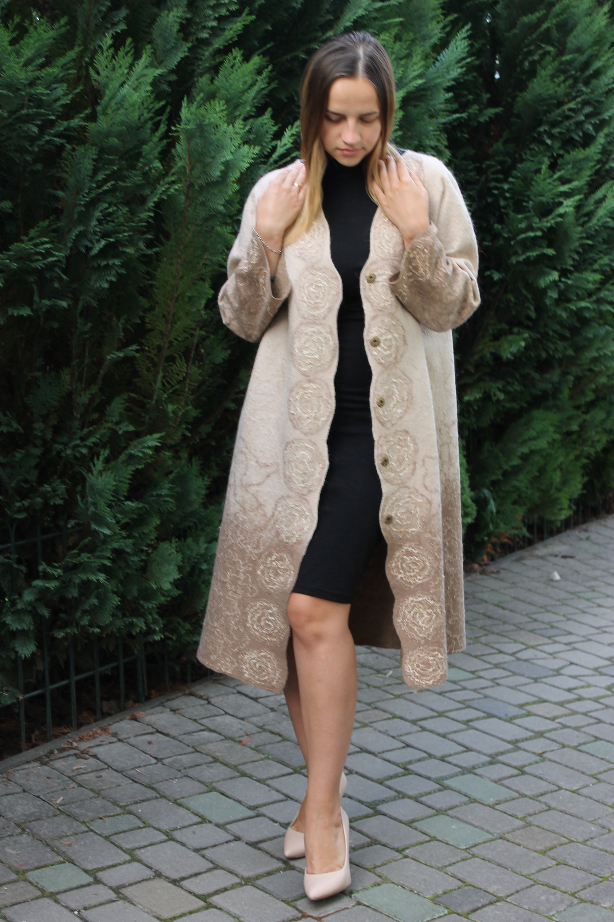 Custom Beige Felt Cardigan for Katarzyna Light Spring Coat - Etsy Canada