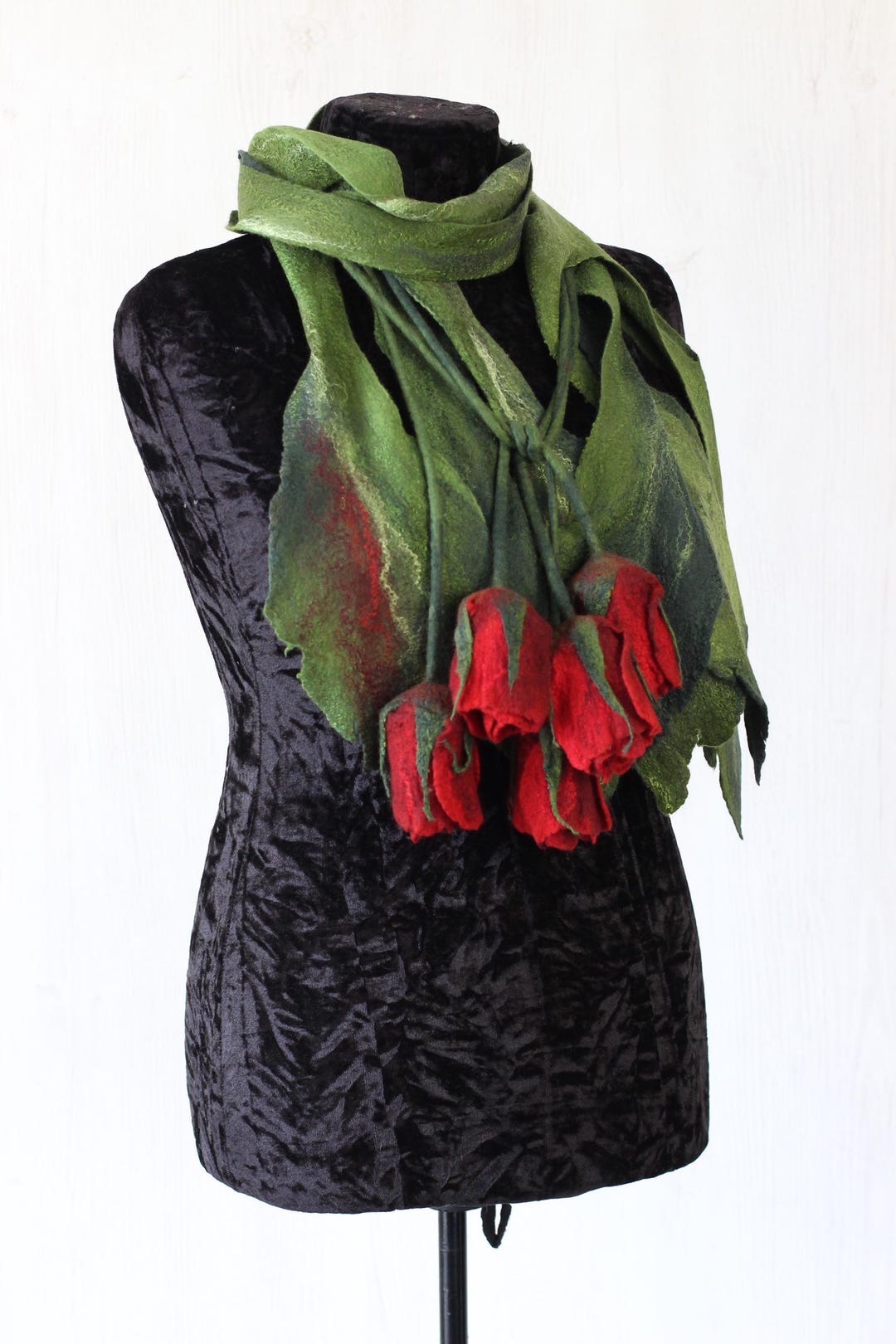 Handmade Felted Scarf, Dark Red Rose, Woolen Shawl - Etsy