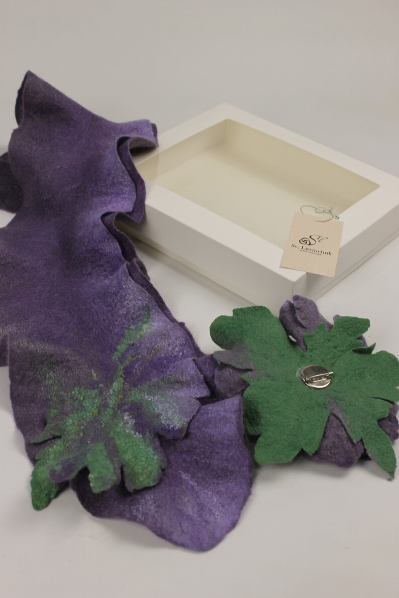 Handmade Felted Boa Scarf, Purple Flower Brooch, Wool Neck Wrap - Etsy