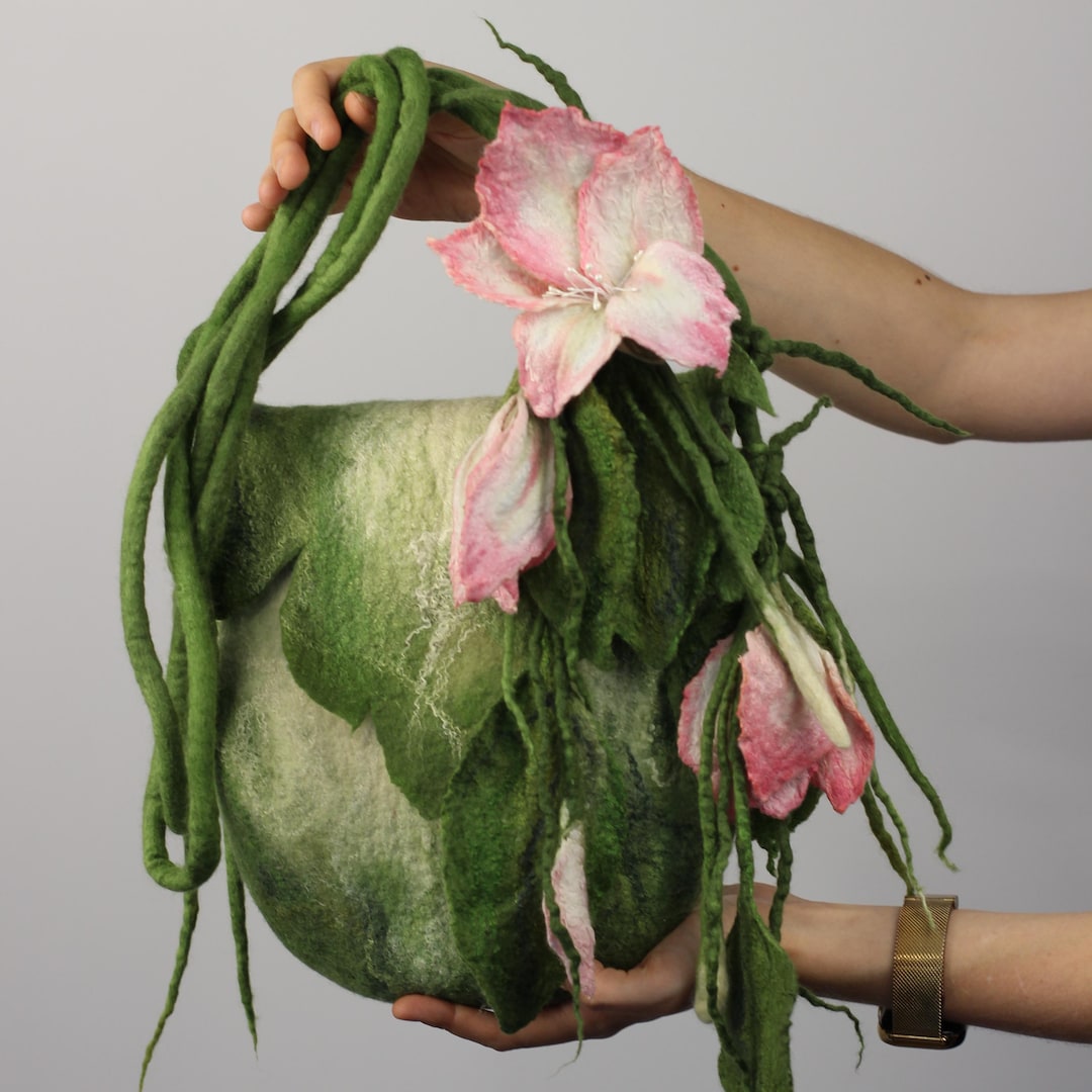 Handmade Felted Wool Bag, Green Floral Shoulder Bag - Etsy