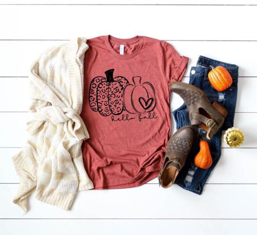 Fall Shirts - Hello Fall Shirt - Thanksgiving Tee - Leopard Pumpkin Tee ...