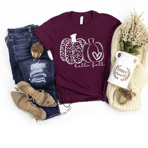 Fall Shirts Hello Fall Shirt Thanksgiving Tee Leopard | Etsy