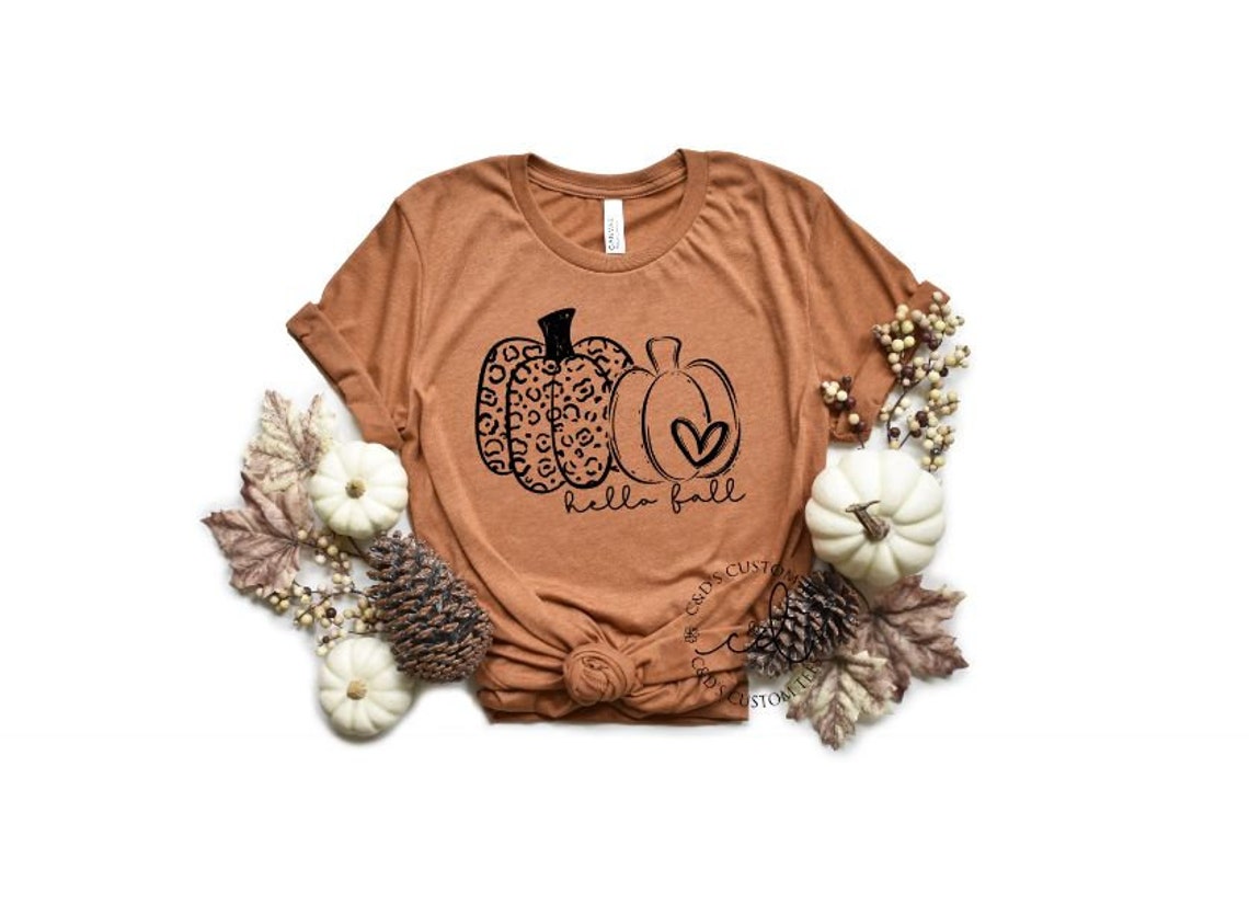 Fall Shirts Hello Fall Shirt Thanksgiving Tee Leopard | Etsy