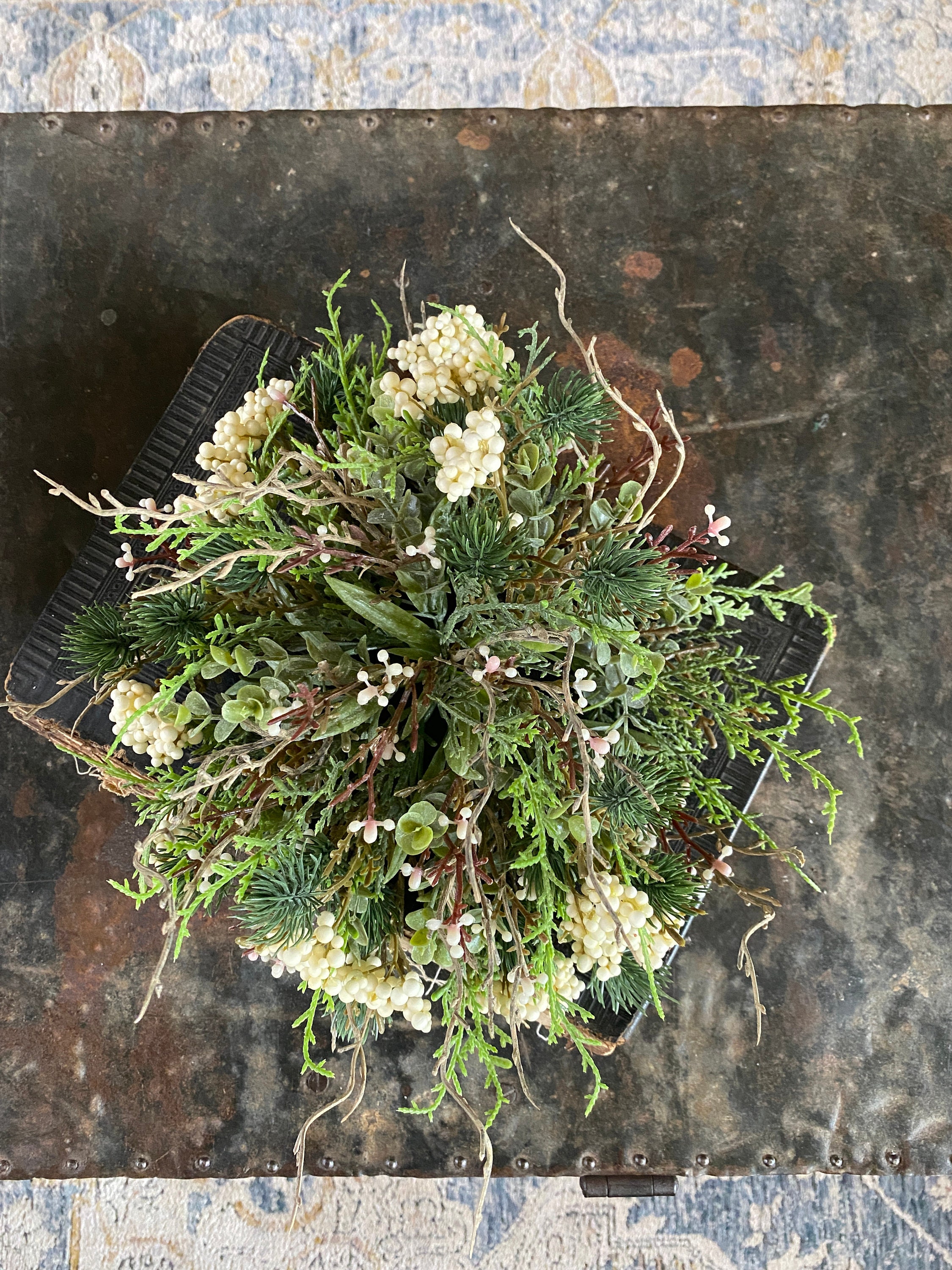 Winter Briar Berry Fir Cream Half Sphere - Holiday Floral Faux Greenery ...