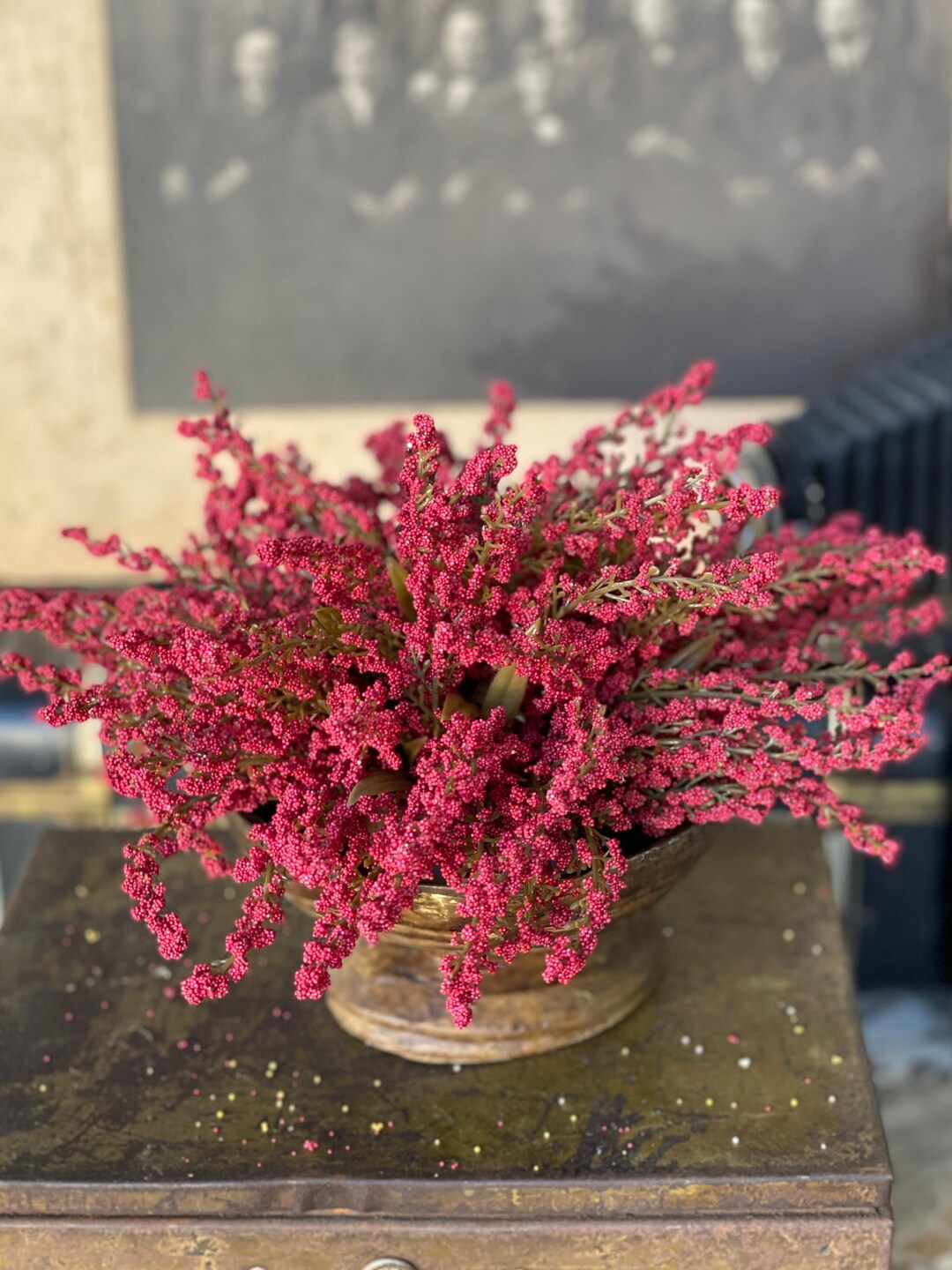 Red Fall Heather Half Sphere Faux Floral Greenery for Arrangements or ...