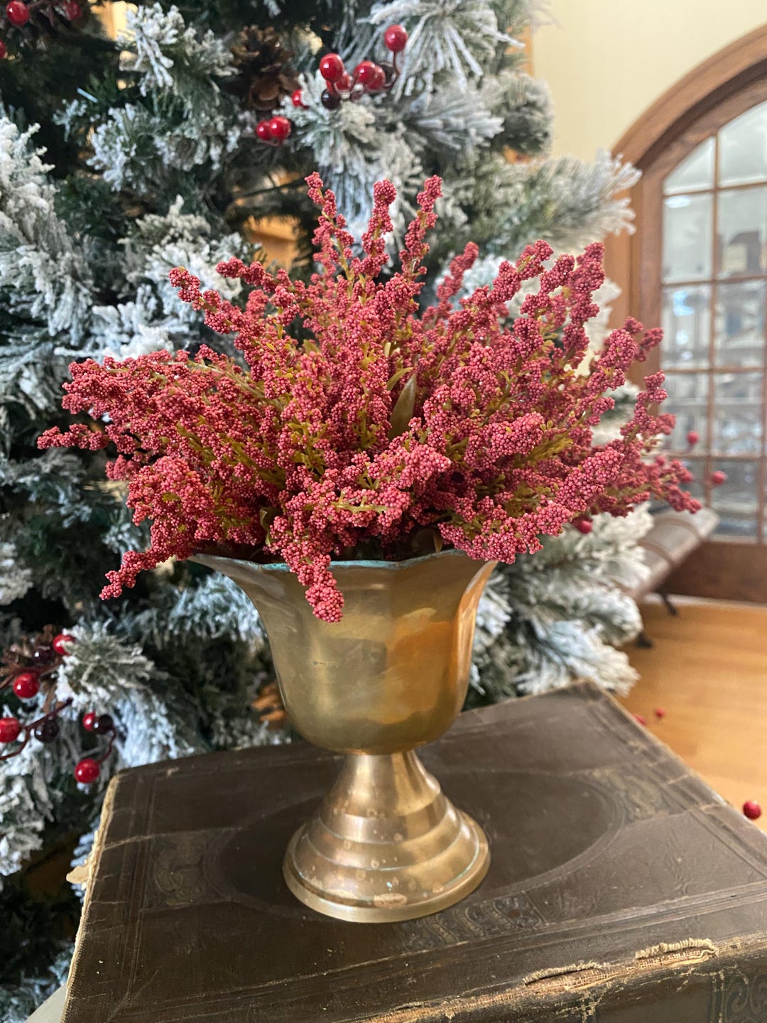 Red Fall Heather Half Sphere Faux Floral Greenery for Arrangements or ...