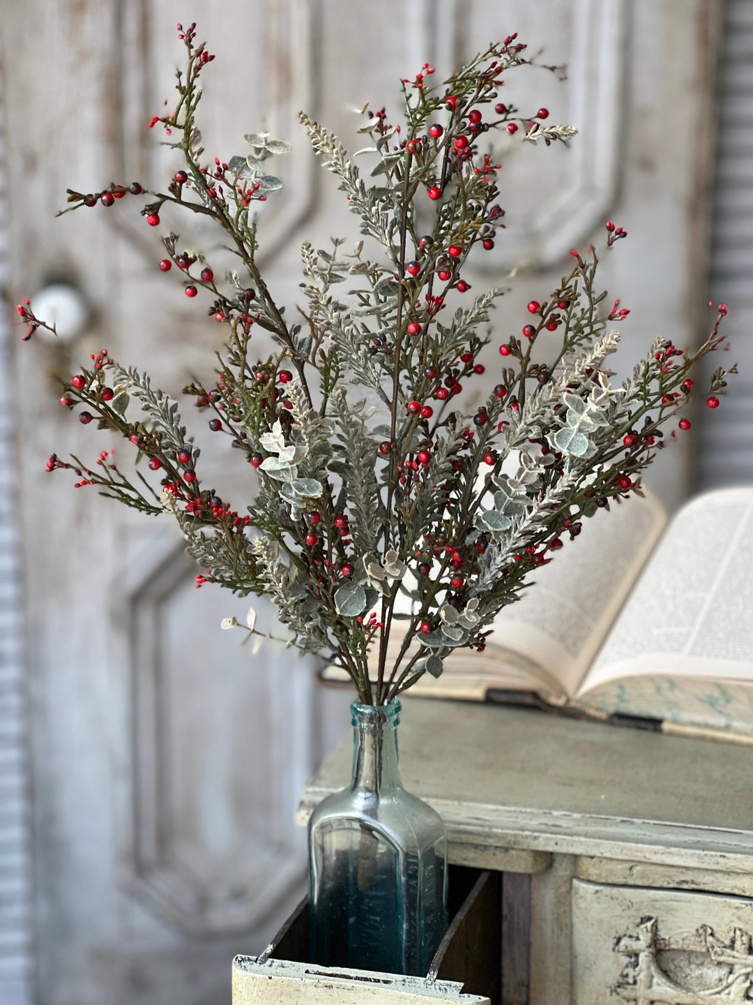 Eucalyptus Bush Red Christmas Bundle Bush Faux Floral Greenery for ...