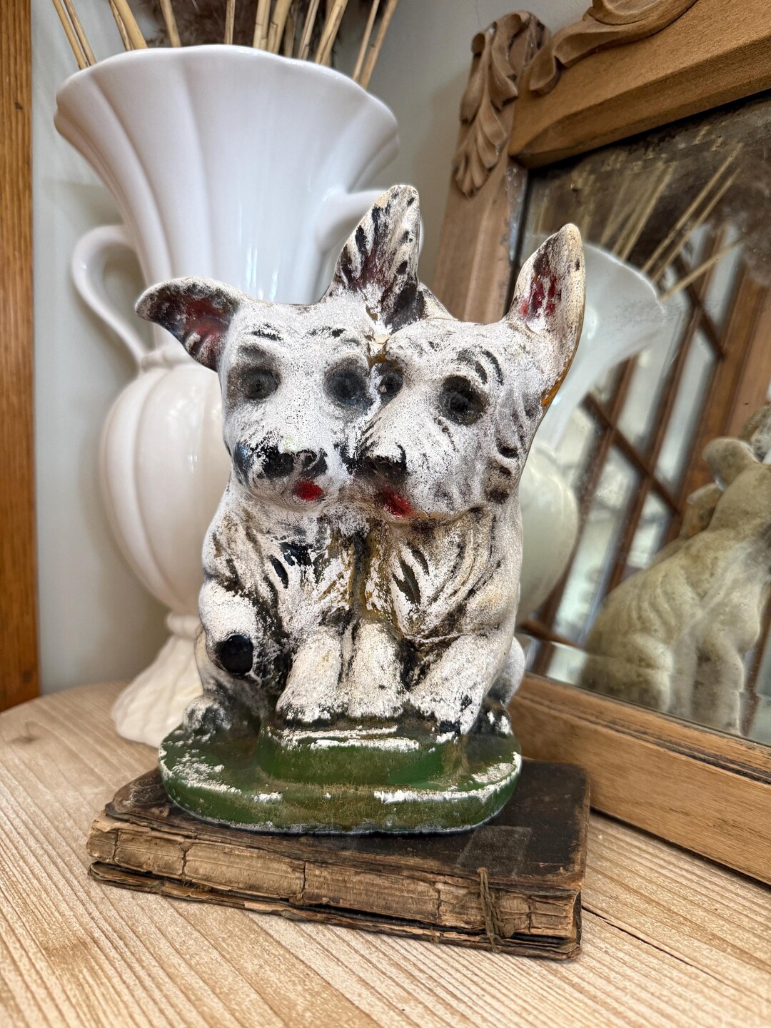 Vintage Chalkware Dog Statue Pair of Scottie Dogs or Boston Terriers ...
