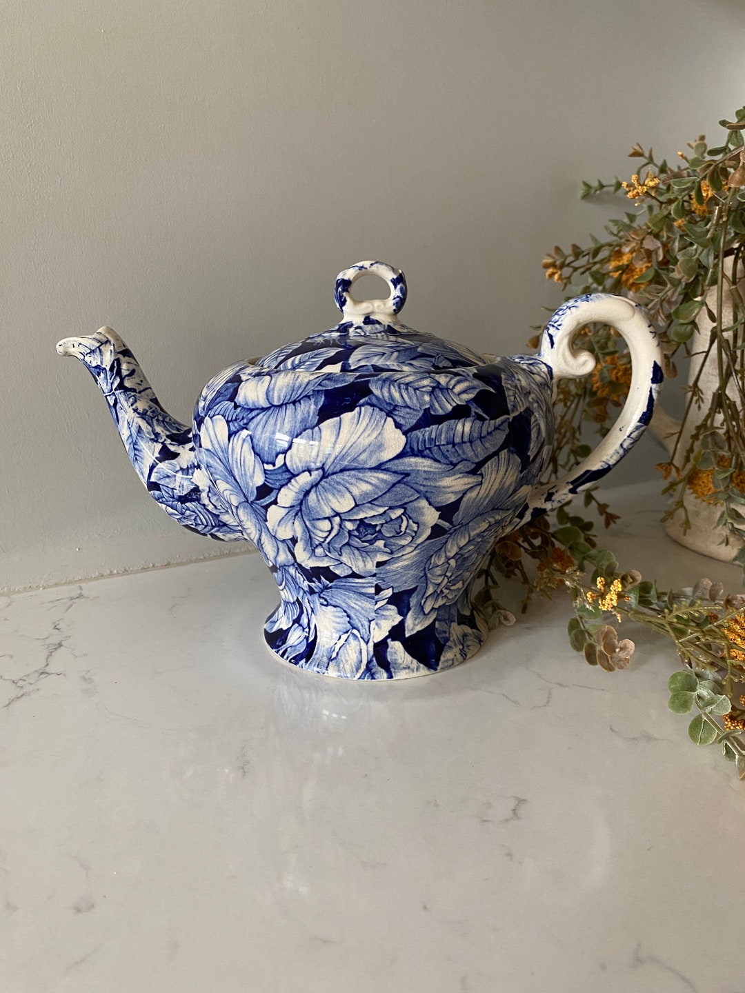 Vintage Myott & Son Co England Bermuda Blue Chintz Rose Teapot - Etsy