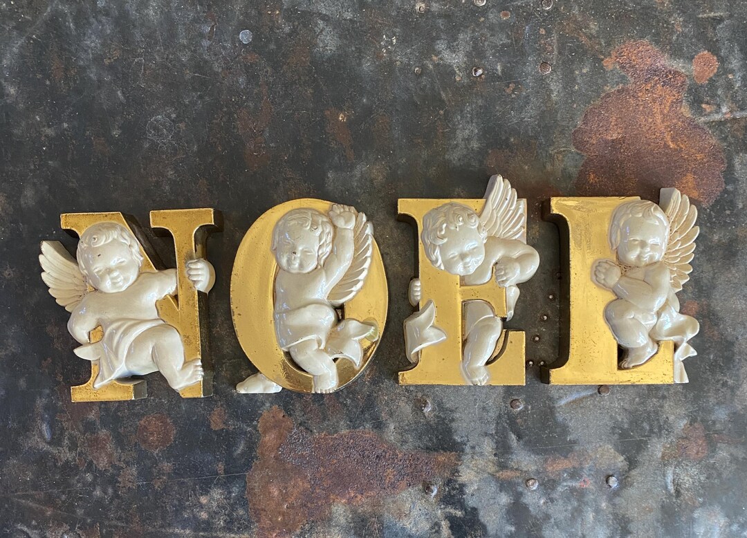 Vintage HOMCO Noel Cherub Sign Decoration Christmas Holiday Kitschy ...