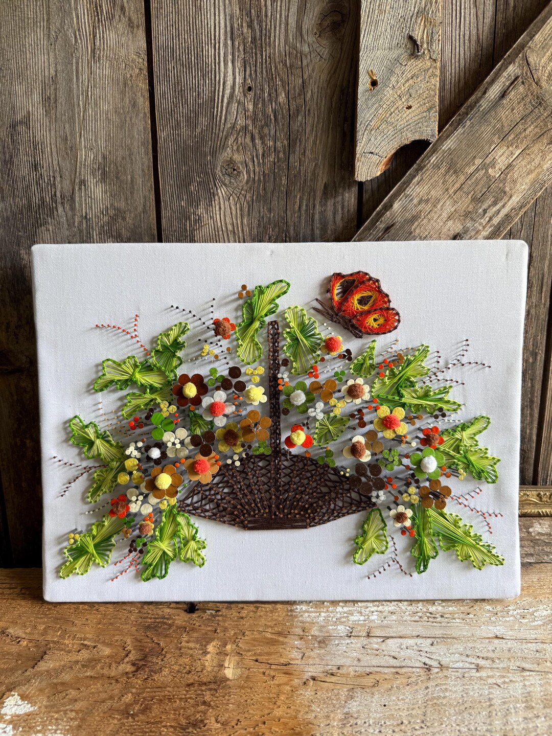 Vintage String Art Butterfly and Flower Basket Bohemian Style - Etsy