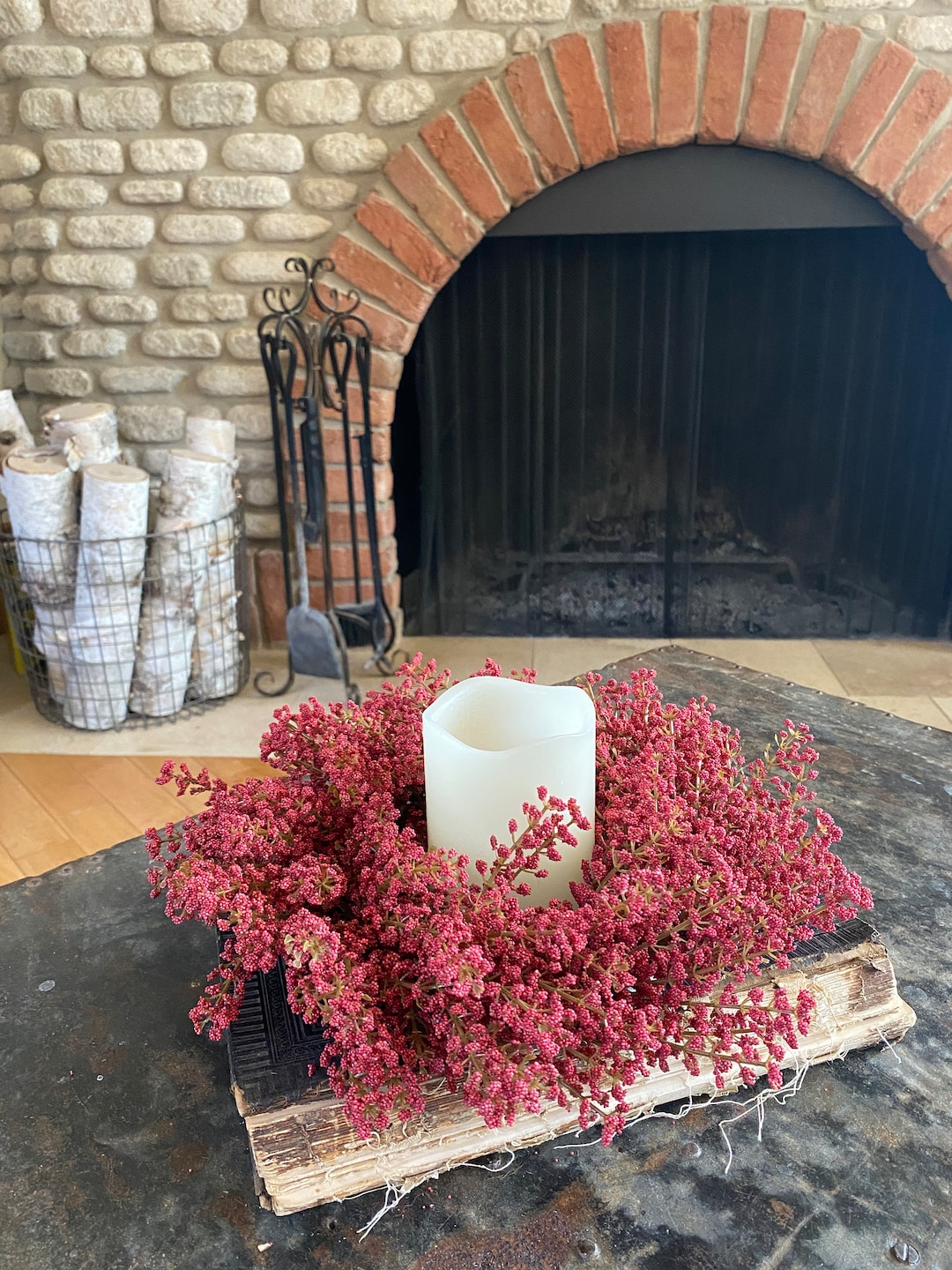 Sangria Bursting Astilbe Candle Ring Candle Ring or Wreath 12" Faux ...