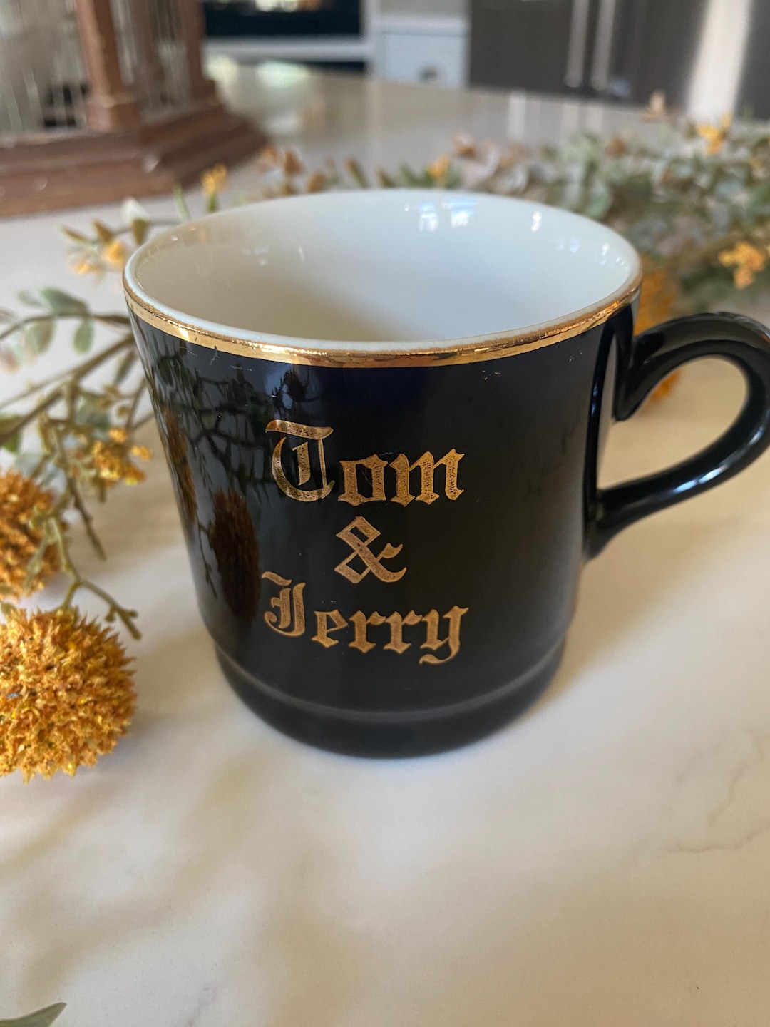 Vintage HALL Black and Gold Tom & Jerry Mug Christmas Holiday Drink Mug ...