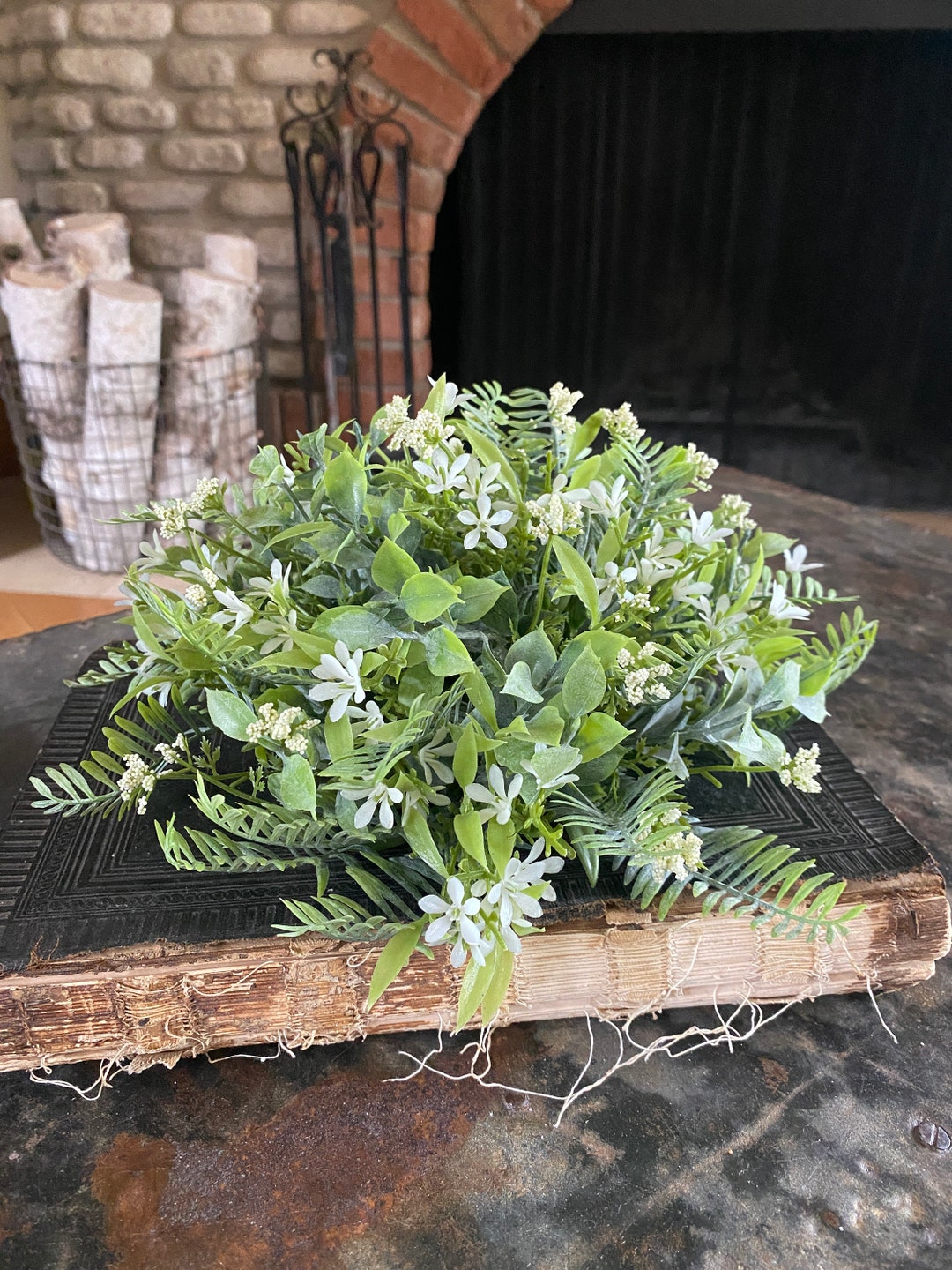 Fernshot Blooms Cream Half Sphere Floral Faux Greenery for Arrangements ...