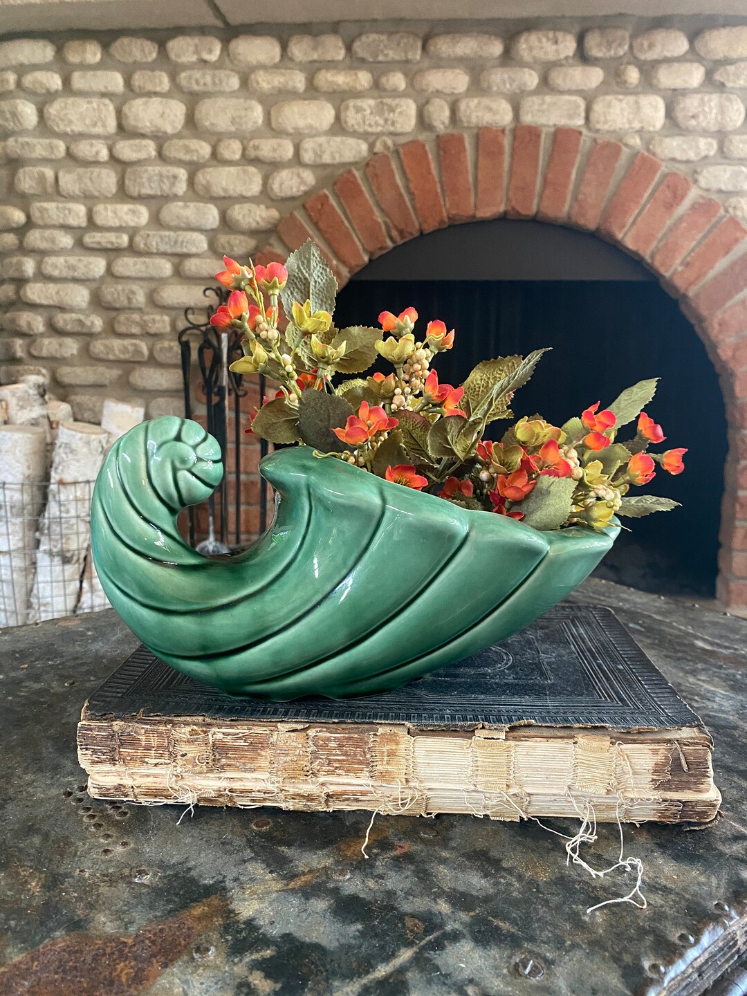 Vintage Royal Copley Green Cornucopia Planter Vase Ceramic Great Home ...