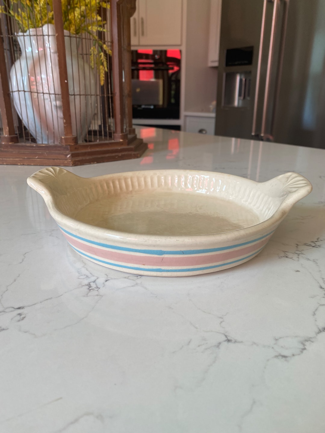 Vintage Mccoy Pink and Blue Striped Au Gratin Pie Plate Great for Home ...