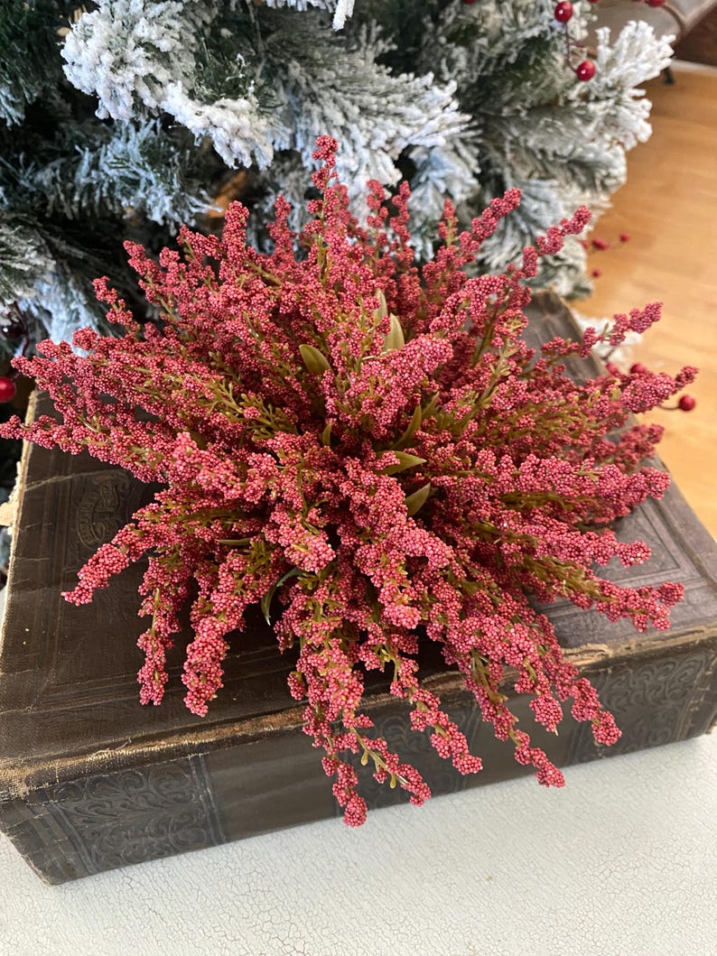 Red Fall Heather Half Sphere Faux Floral Greenery for Arrangements or ...