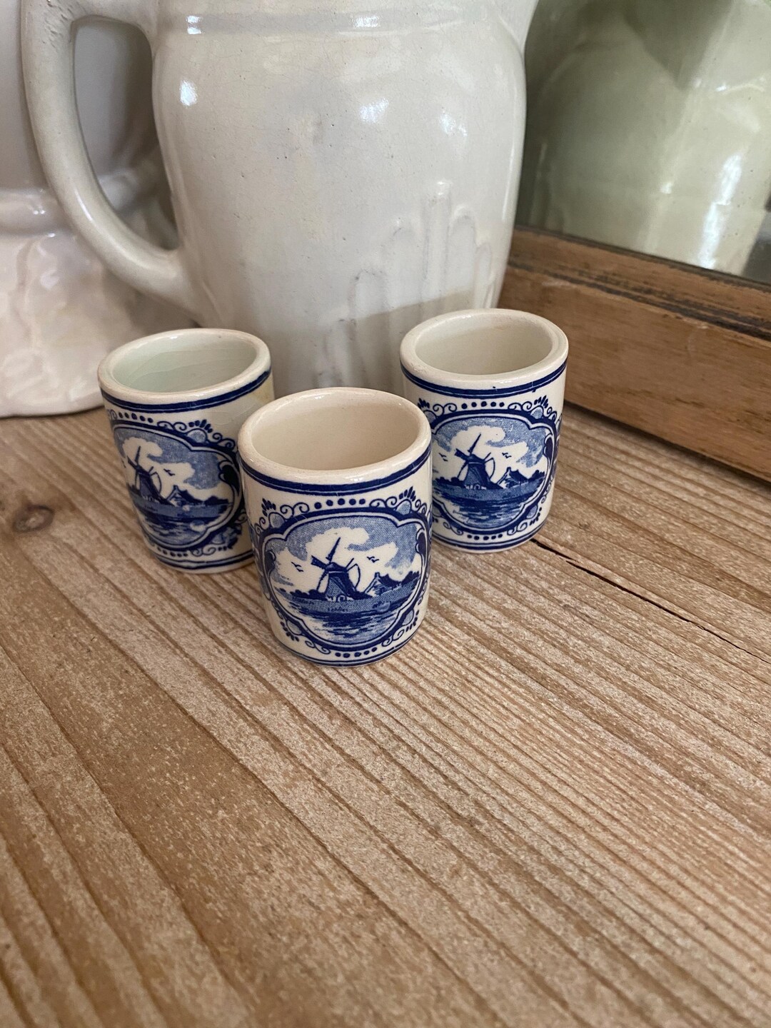 Vintage Set of 3 Hand Painted Delft Ware Vandermint Shot Glass Cups or ...
