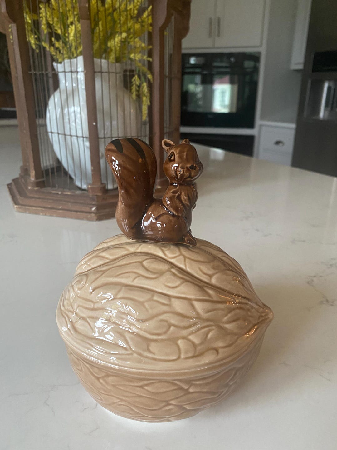 Vintage Squirrel on a Walnut Candy Dish or Nut Jar by Armbree - Etsy