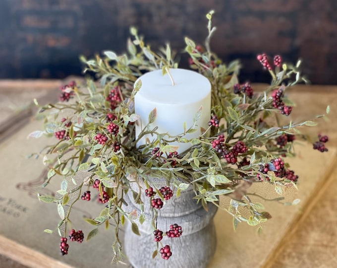 Hasp Berry Red Candle Ring 10 Inch Outer 3 Inch Inner Faux Greenery for Arrangements, Crafts or ...