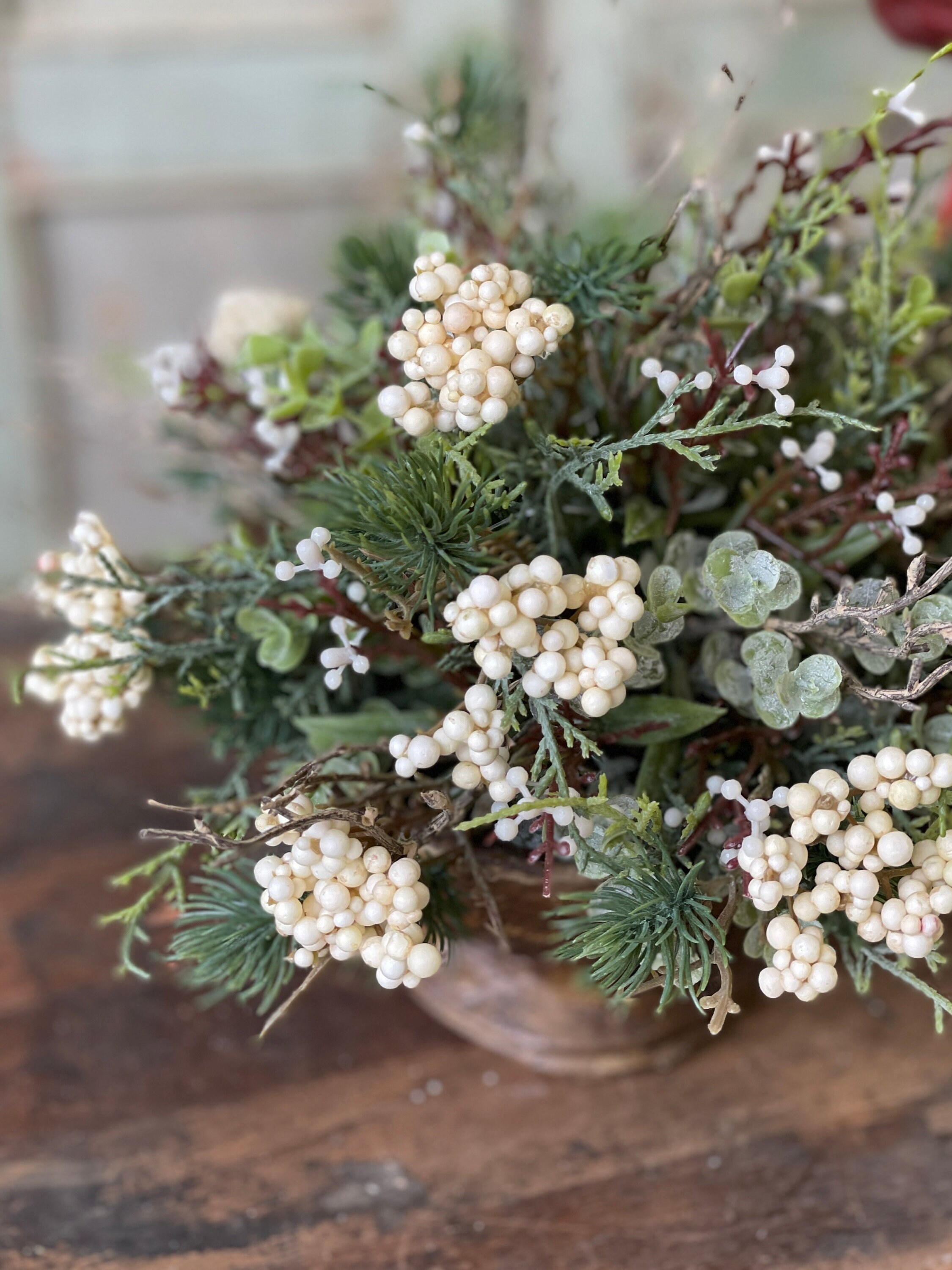 Winter Briar Berry Fir Cream Half Sphere - Holiday Floral Faux Greenery ...