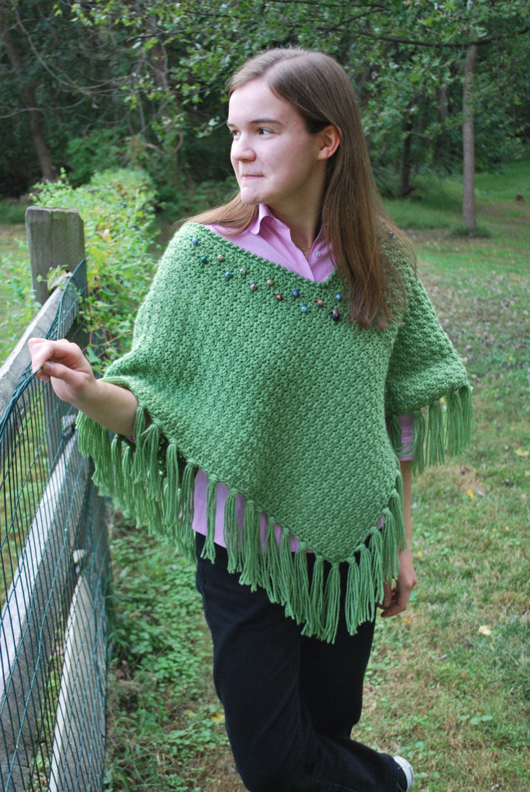 Green Tea Poncho With Beads - Etsy